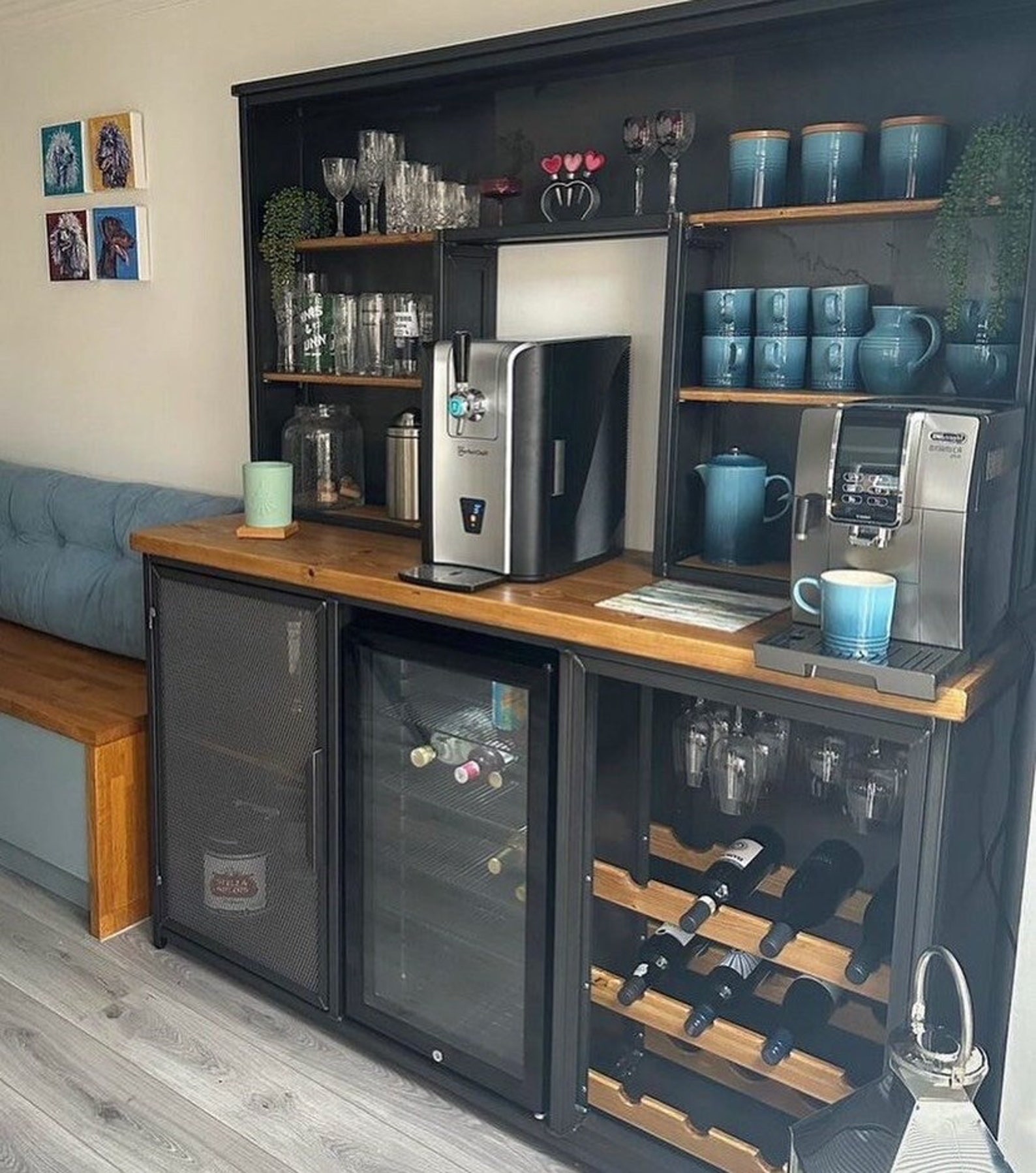 Industrial Home Bar Drinks Cabinet With Fridge and Wine Rack - Etsy UK