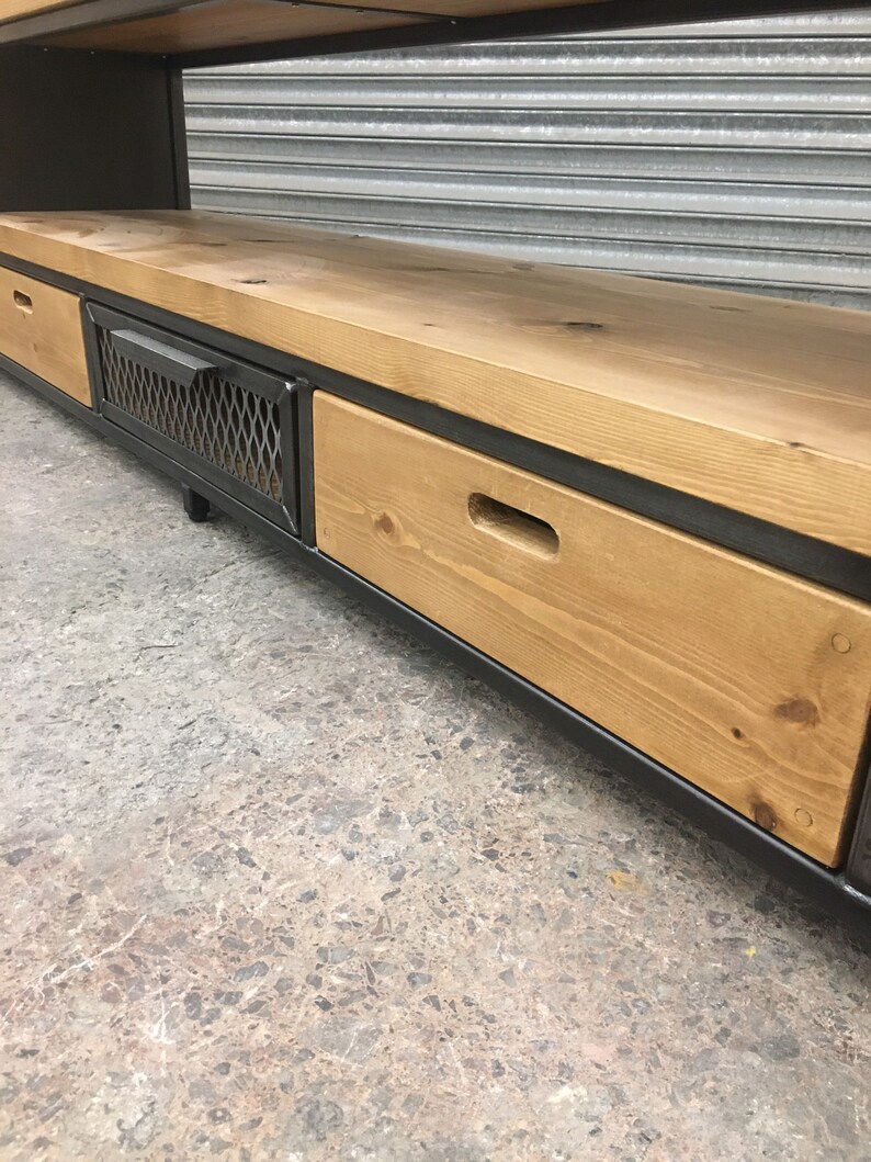 TV Stand Rustic Style TV Unit Solid Wood and Metal | Etsy