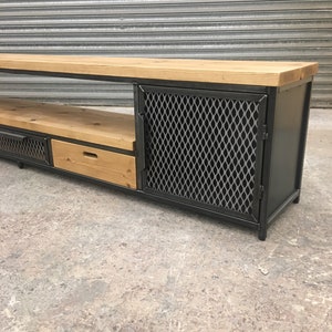 TV Stand Rustic Style TV Unit Solid Wood and Metal - Etsy