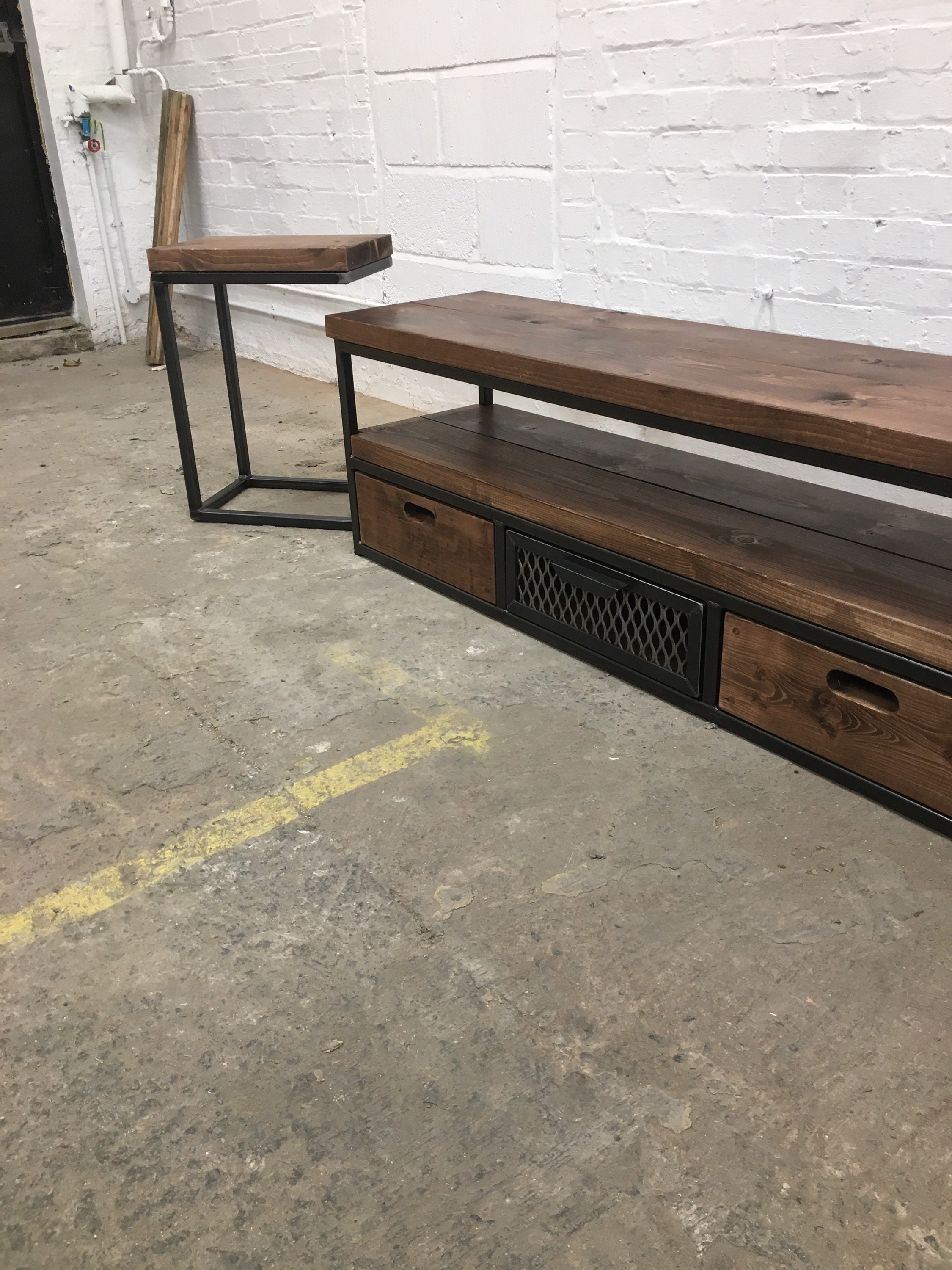 TV Stand Rustic Style TV Unit Solid Wood and Metal | Etsy UK
