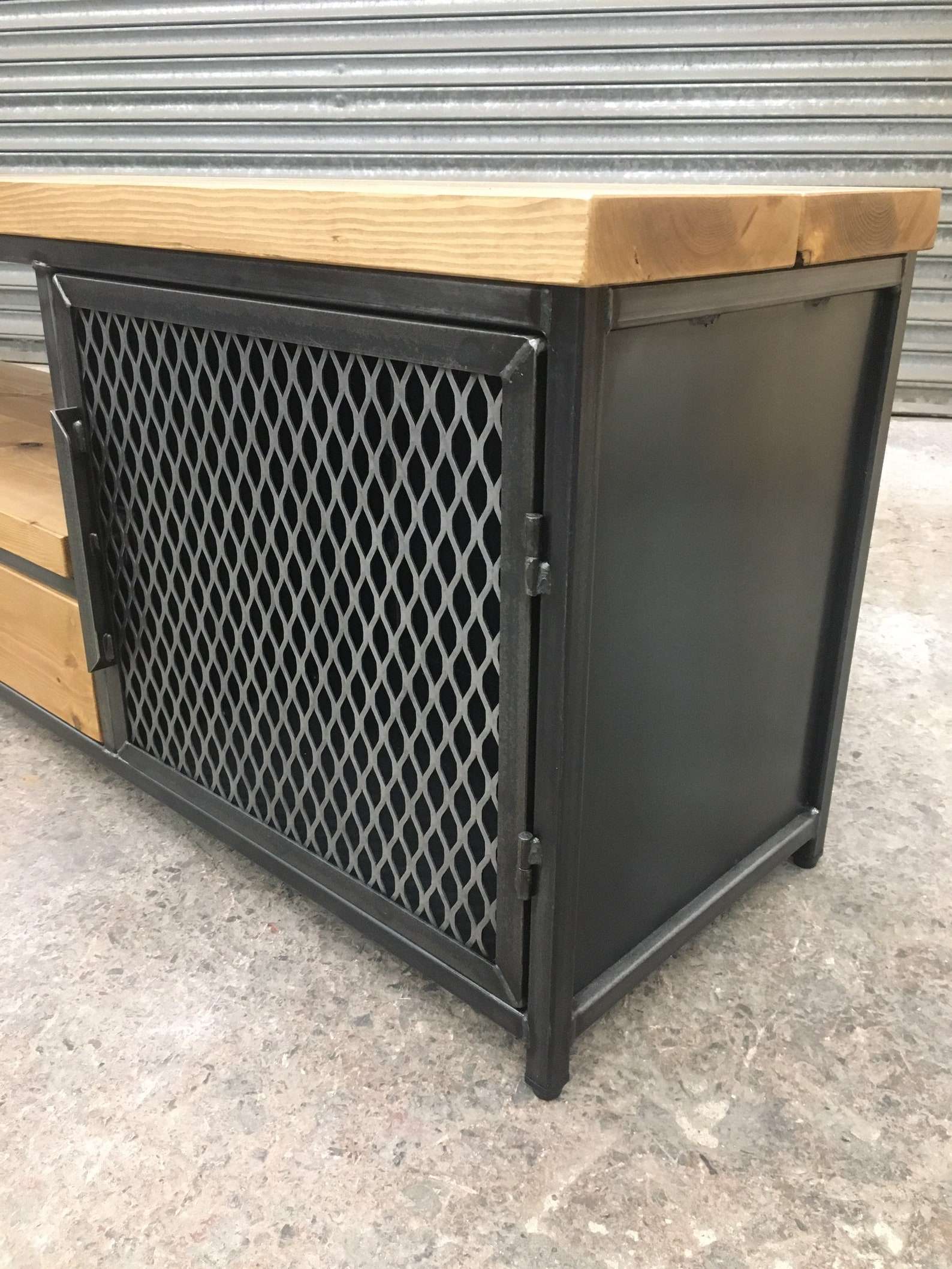 TV Stand Rustic Style TV Unit Solid Wood and Metal | Etsy