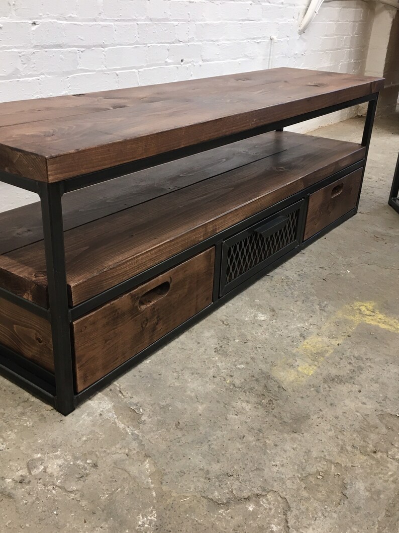 TV Stand Rustic Style TV Unit Solid Wood and Metal | Etsy UK