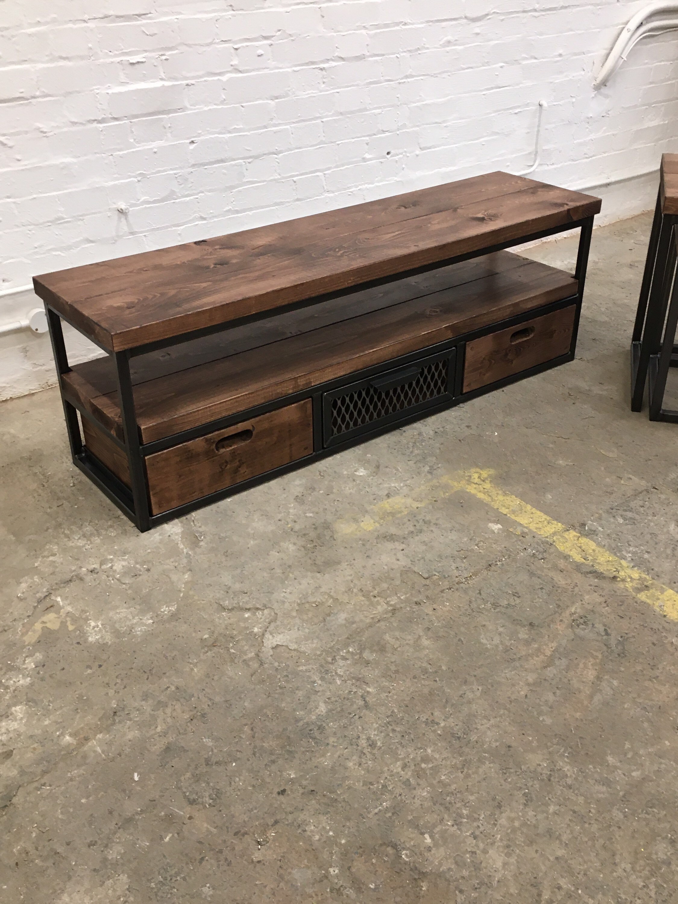 TV Stand Rustic Style TV Unit Solid Wood and Metal - Etsy UK