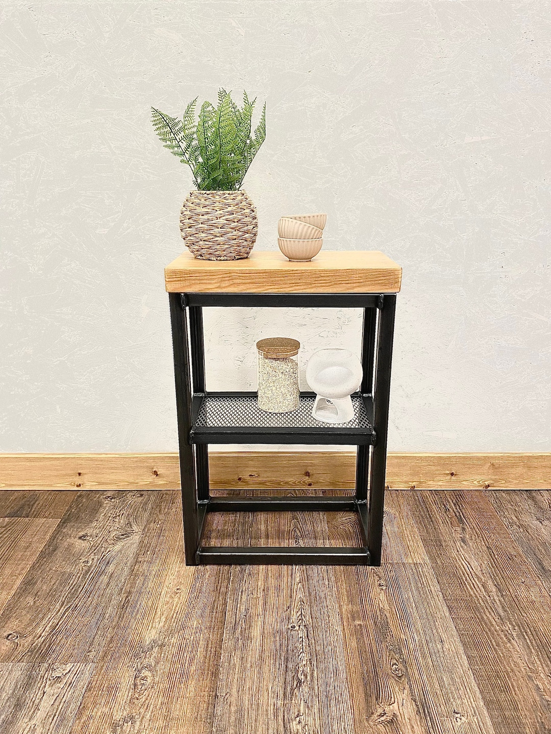 Industrial Sofa Side Table With Mesh Shelf - Etsy UK