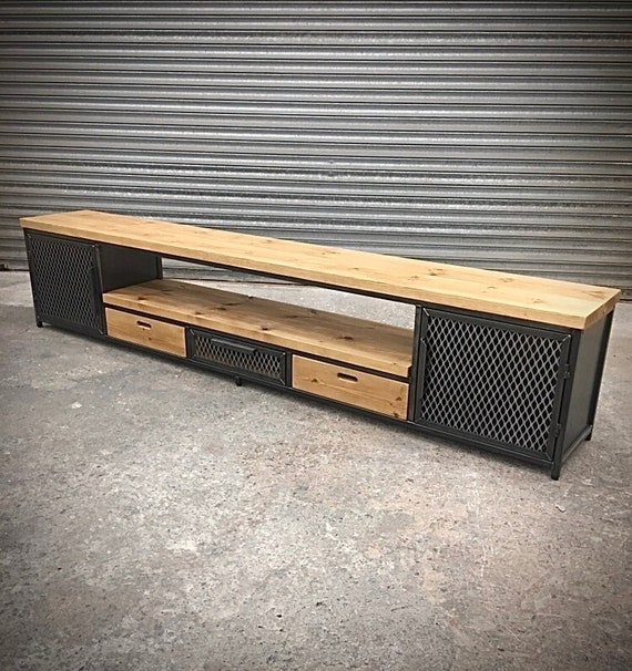 TV Stand Rustic Style TV Unit Solid Wood and Metal | Etsy