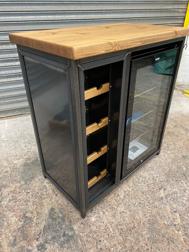 Industrial Sideboard Home Bar With Beer Cooler Fridge and Wine Rack ...
