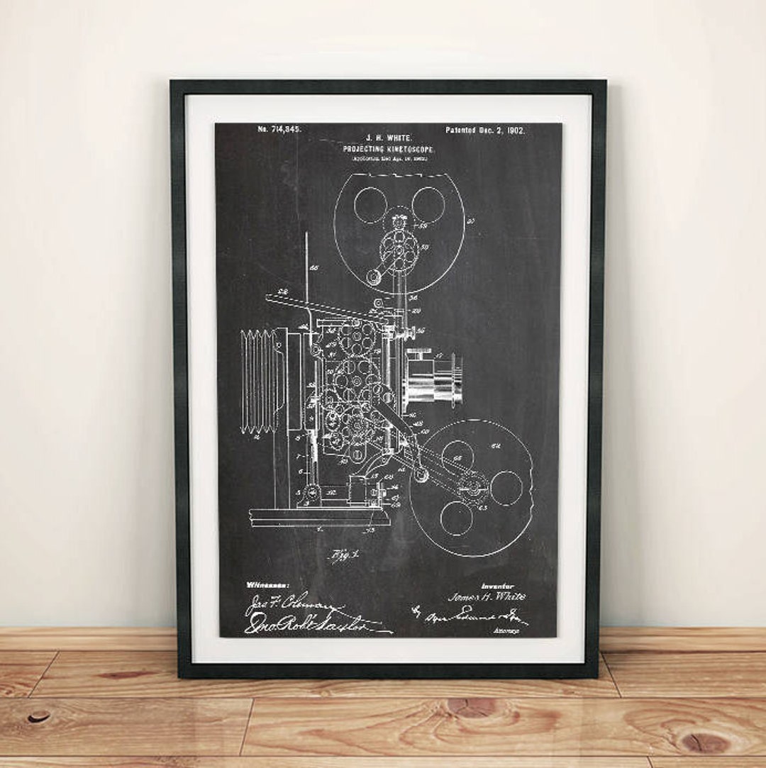 White Projecting Kinetoscope First Movie Projector Patent Art Poster - Etsy