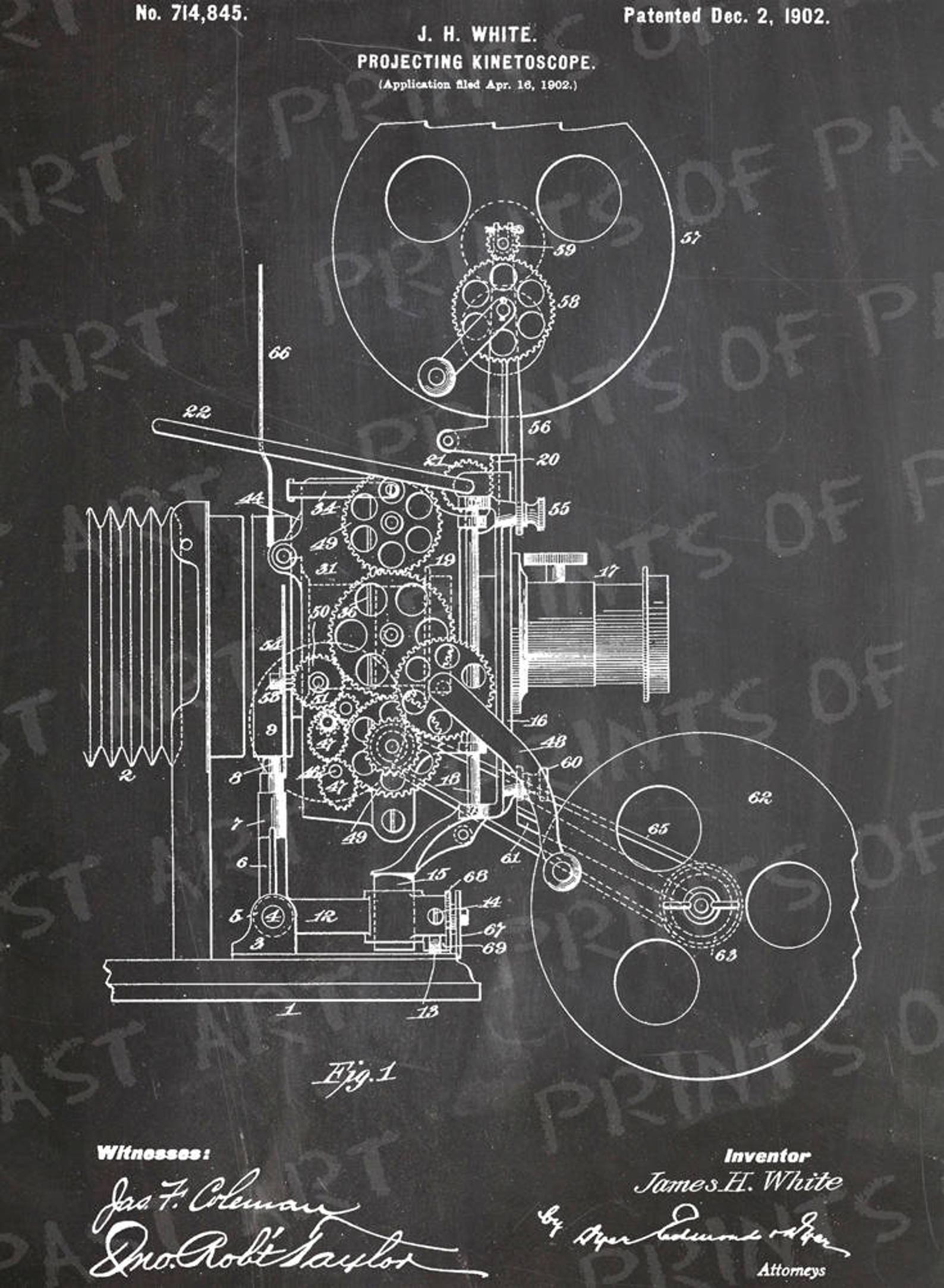 White Projecting Kinetoscope First Movie Projector Patent Art Poster - Etsy