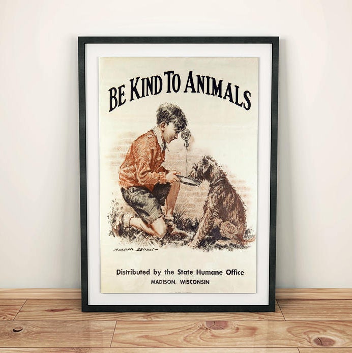 Be Kind to Animals Vintage Animal Rights Welfare Humane Society Poster ...