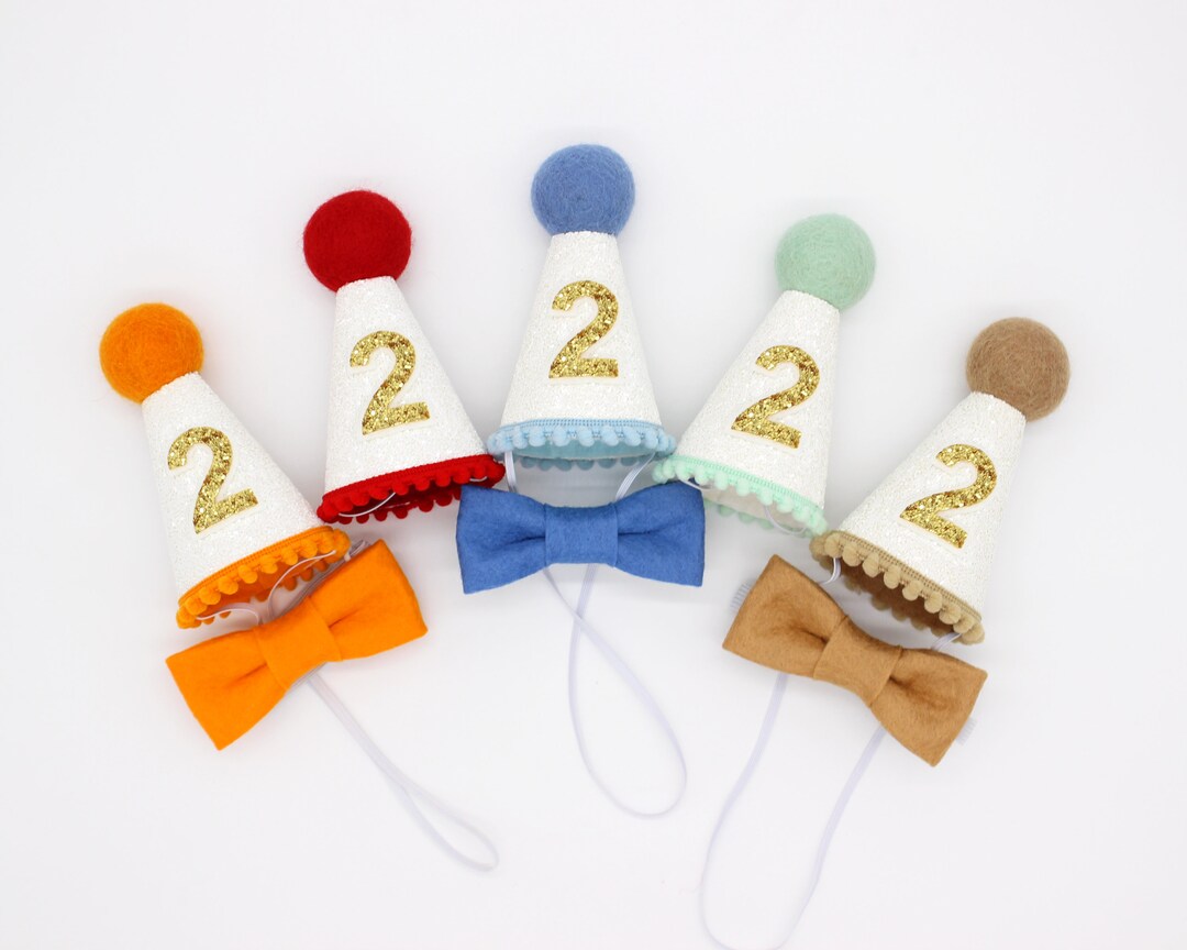 2nd Birthday Hat 2nd Birthday Girl Boy Party Hat Optional Felt Bow Tie ...