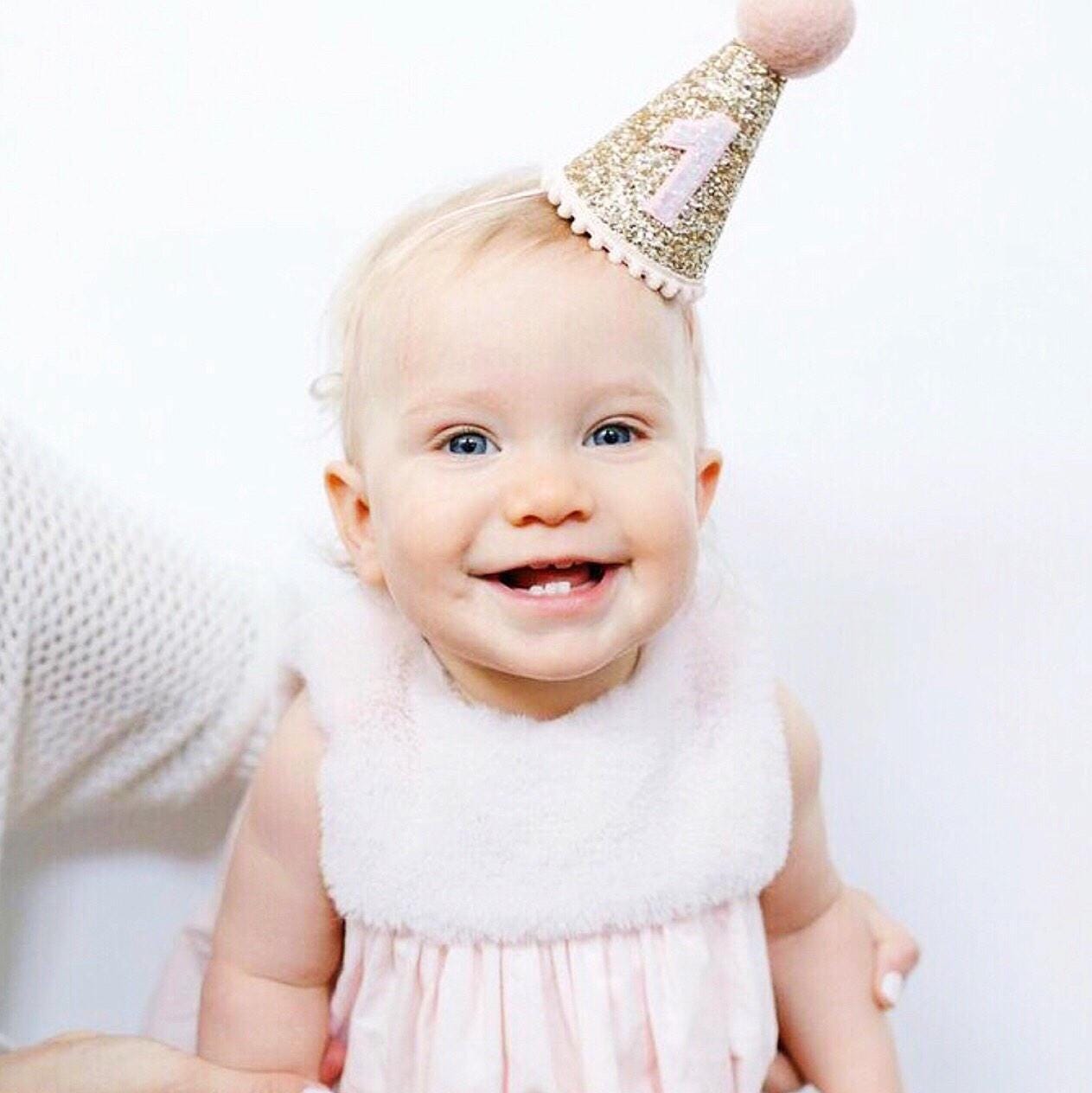 First Birthday Girl Party Hat | 1st Birthday Cake Smash | Gold Glitter ...
