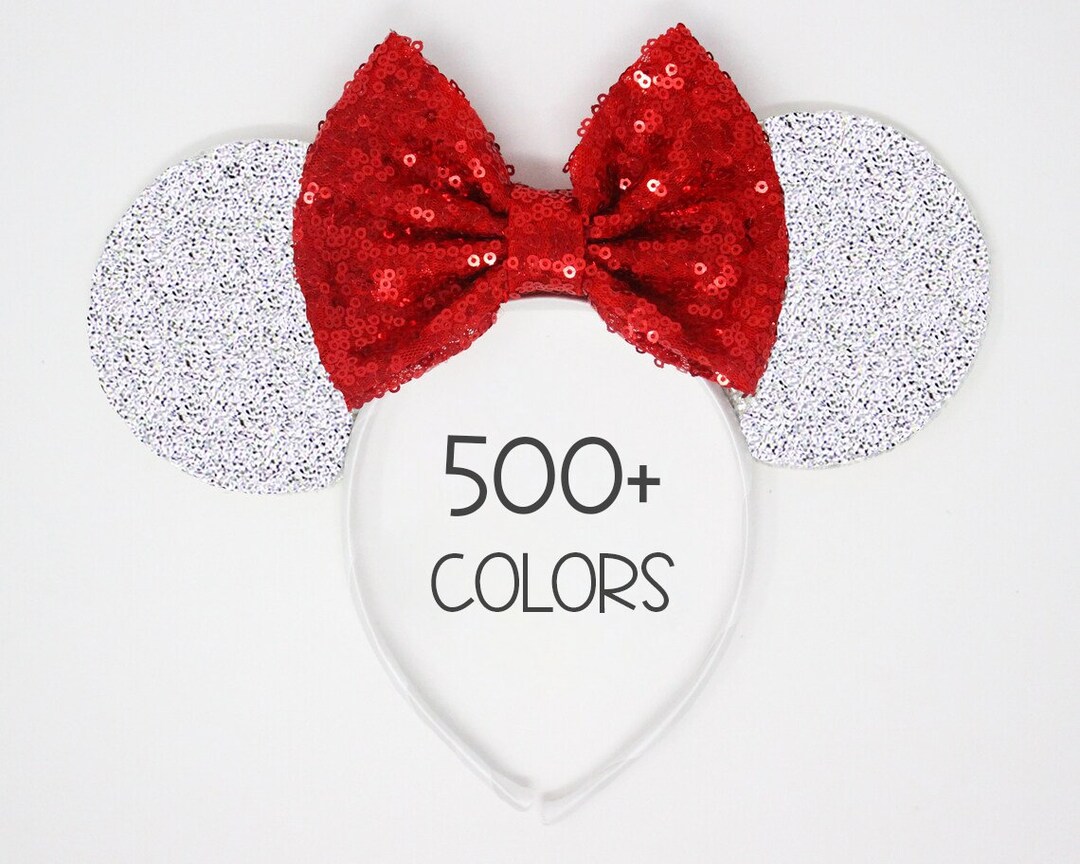 Red Bow Mouse Ears Silver Red Mouse Ears Headband Red Sequin Bow Mouse ...