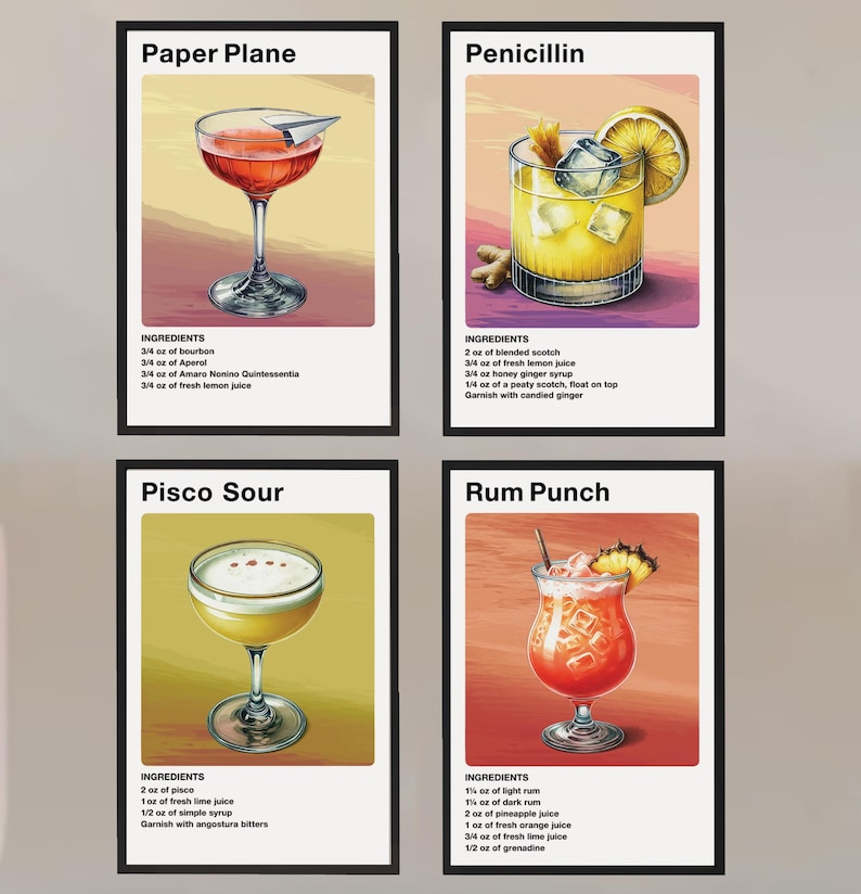 24 Specialty Cocktail Digital Poster Set | Drink Recipes | Mixology ...