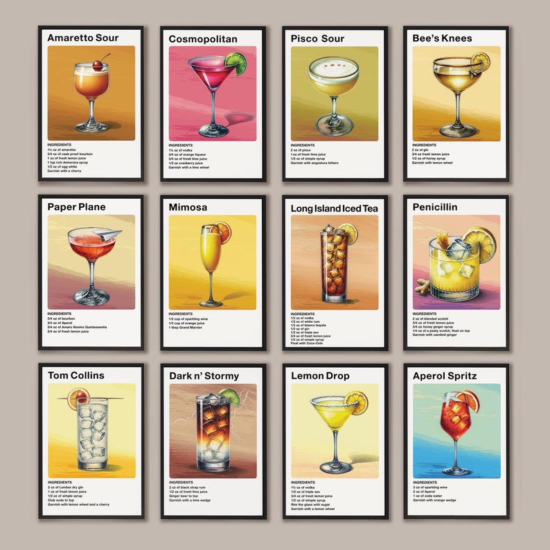 12 Specialty Cocktail Digital Poster Set | Drink Recipes | Digital ...