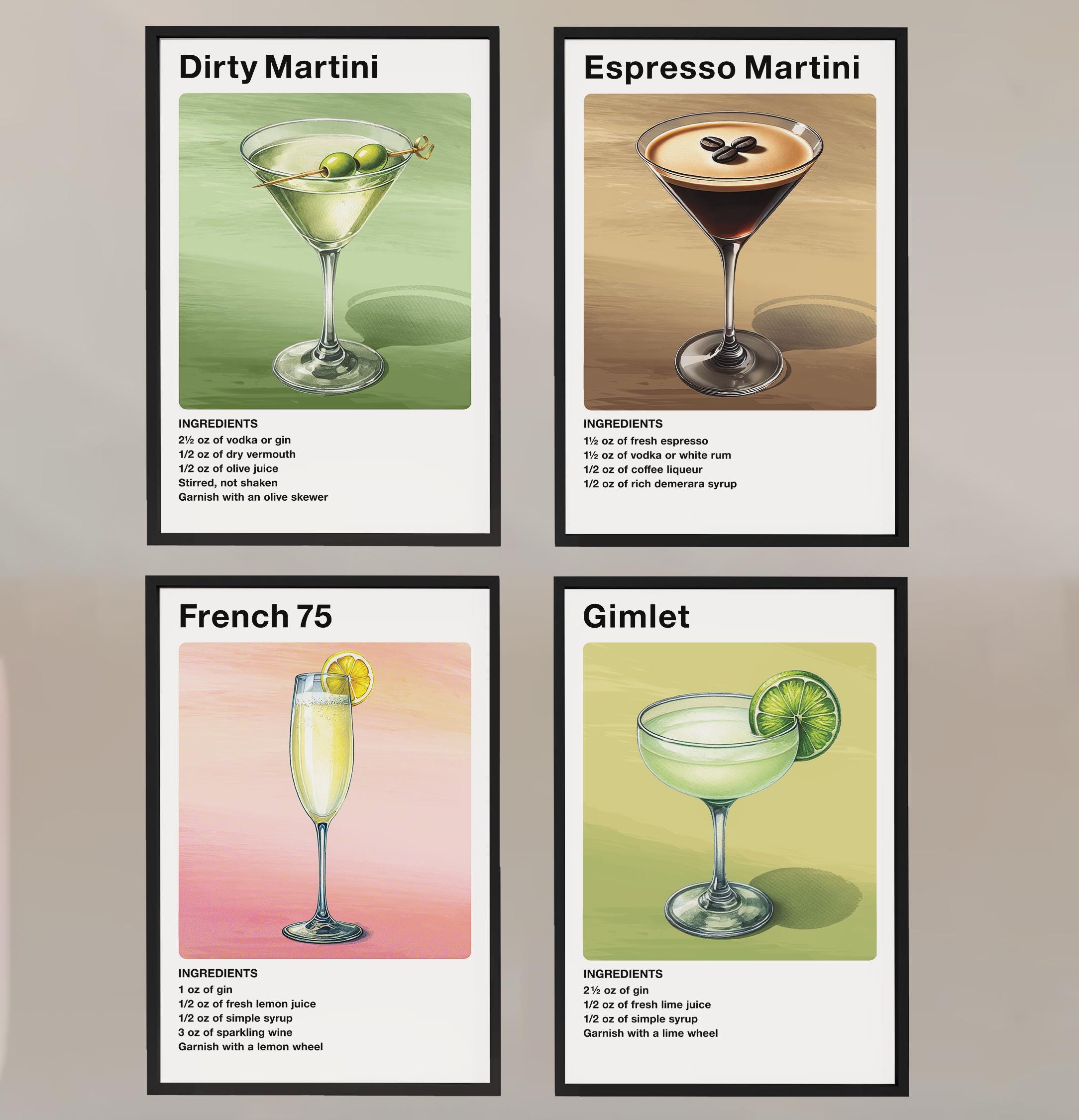 24 Classic Cocktail Digital Poster Set | Drink Recipes | Mixology Decor ...