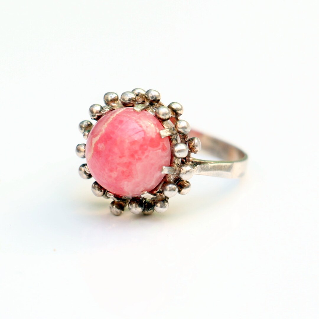 Silver 835 Ring With Large Rhodochrosite in High Striking Setting - Etsy