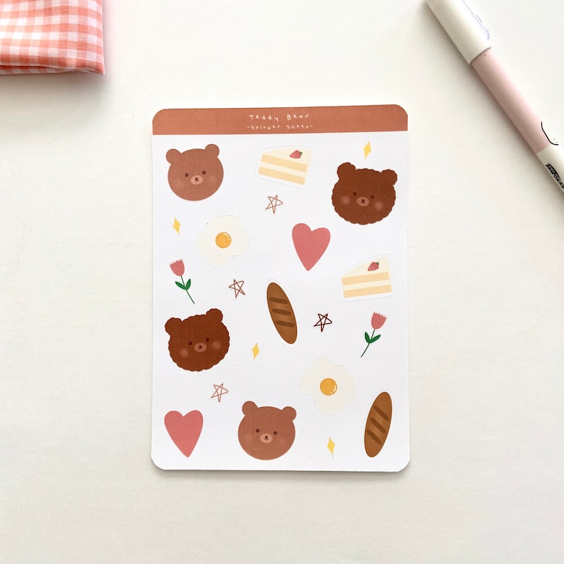 Teddy Bear Sticker Sheet - Cute Sticker Sheets - Aesthetic - Stationery ...