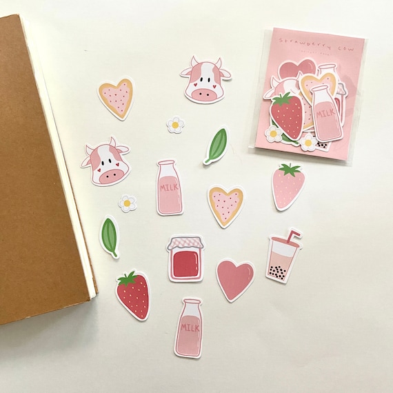 Strawberry Cow Sticker Pack Cute Stickers Aesthetic | Etsy