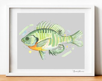 Bluegill Print Fish Lake River Beach Mountain Lodge Cabin | Etsy