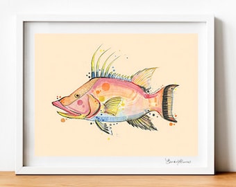 Lookdown Dory Fish Coastal Beach House Decor Painting Print | Etsy