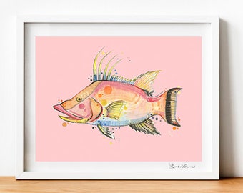 Lookdown Dory Fish Coastal Beach House Decor Painting Print | Etsy