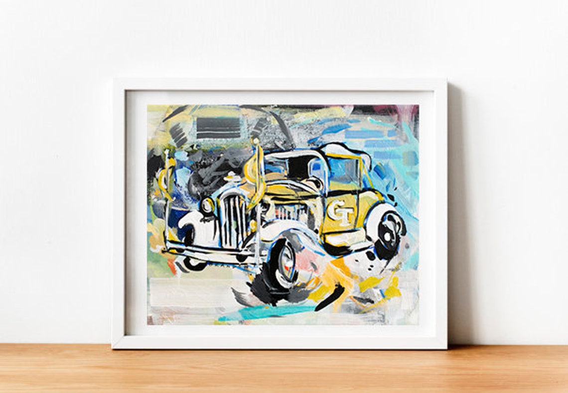 Georgia Tech Ramblin Wreck Painting Print | Etsy