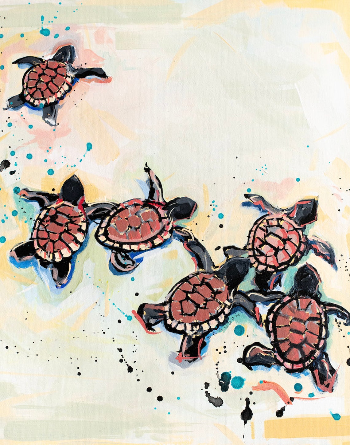 Sea Turtle Hatchlings Painting Print - Etsy