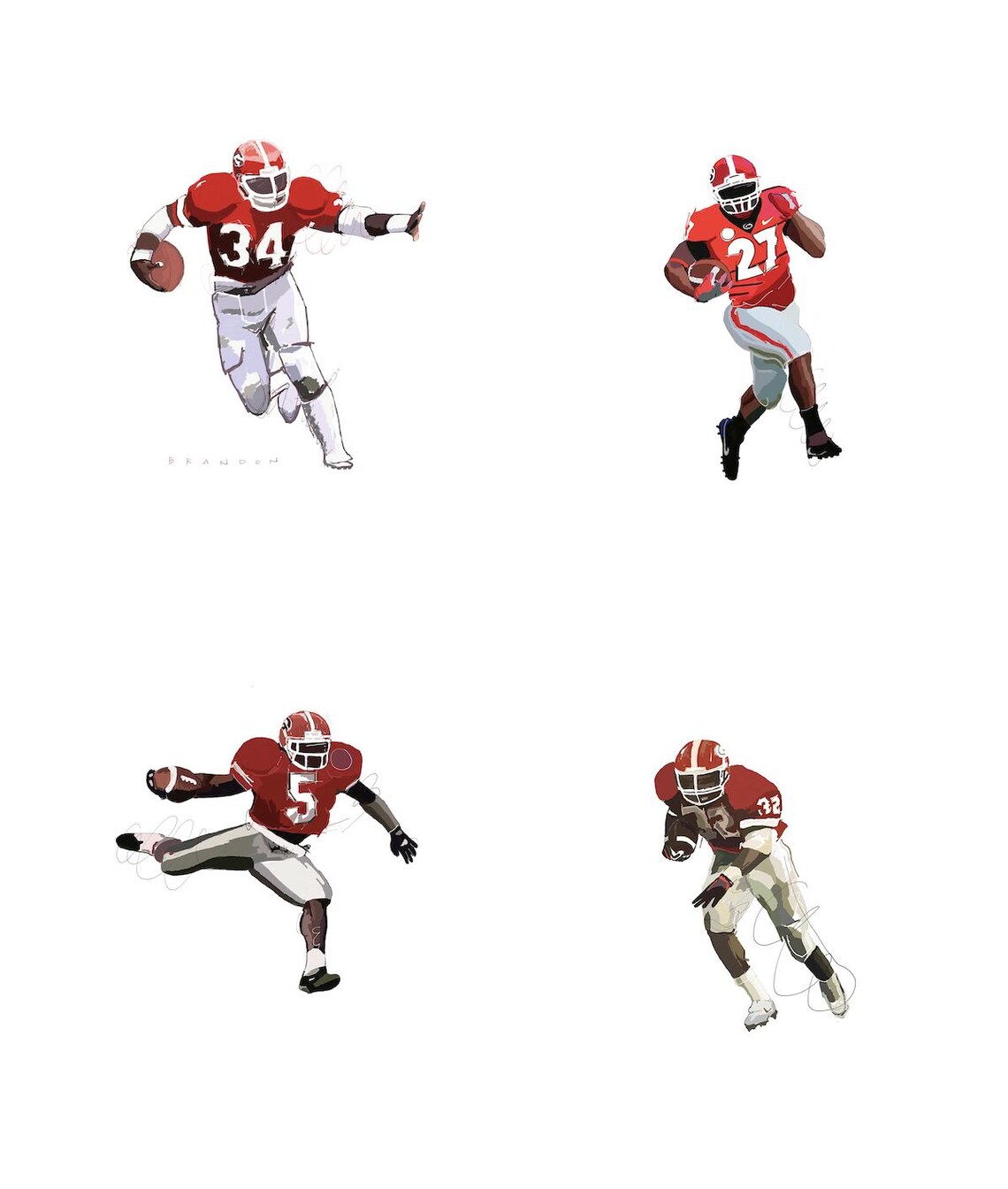 The Great Running Backs of the University of Georgia Drawing by Brandon ...