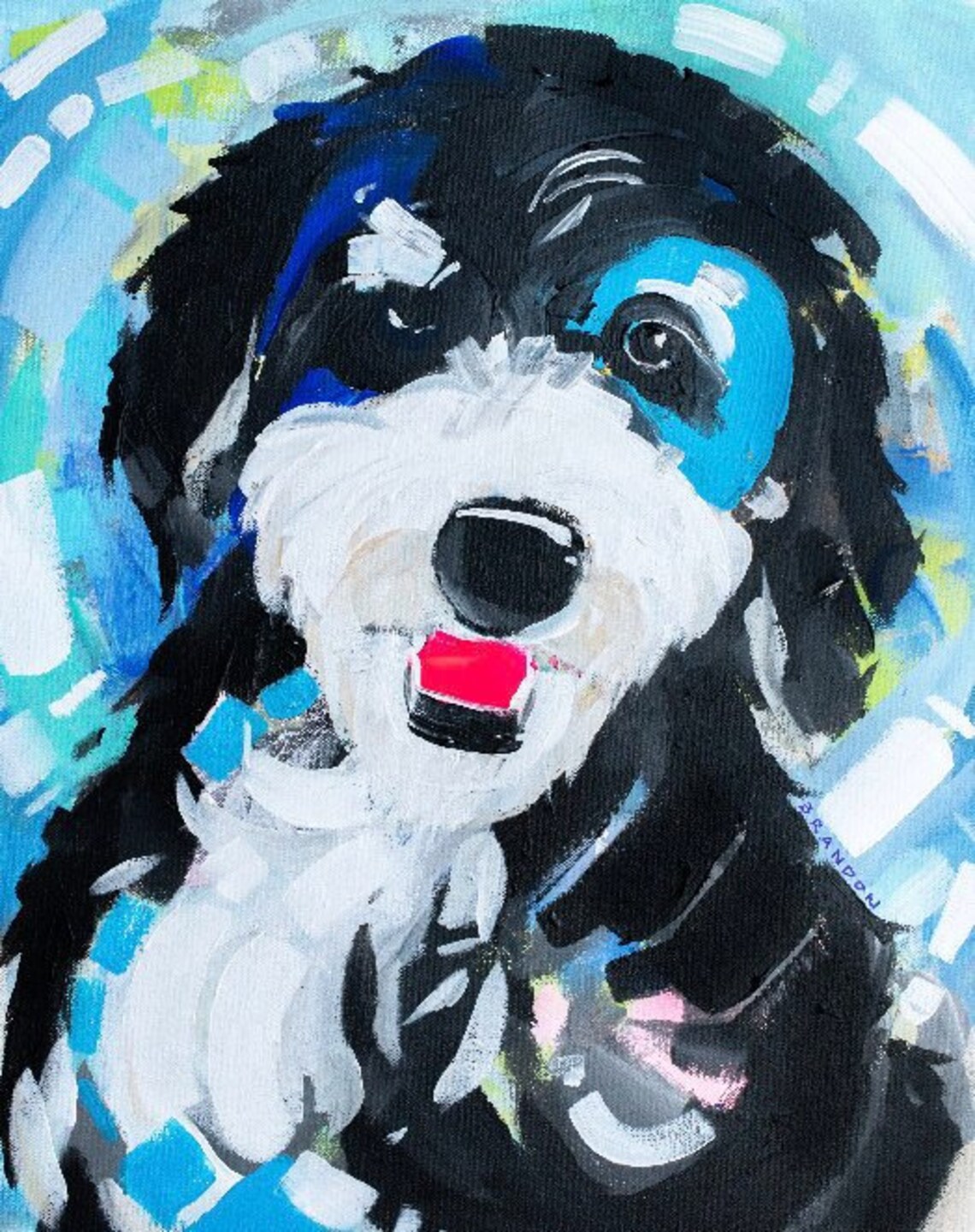 Sheepadoodle or Portugese Water Dog Painting Print D124 - Etsy Canada