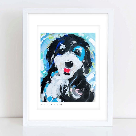 Sheepadoodle or Portugese Water Dog Painting Print D124 - Etsy