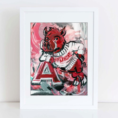 Arkansas Razorbacks Pig Sooie Watercolor Painting // - Etsy