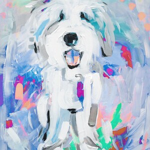 Sheepadoodle Doodle in Blue Painting Print - Etsy