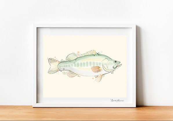 Largemouth Bass Print - Fish Lake River Beach Mountain Lodge Cabin ...