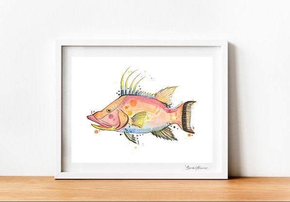 Hogfish Coastal Beach Decor Painting Print (coastal Pink) - Etsy
