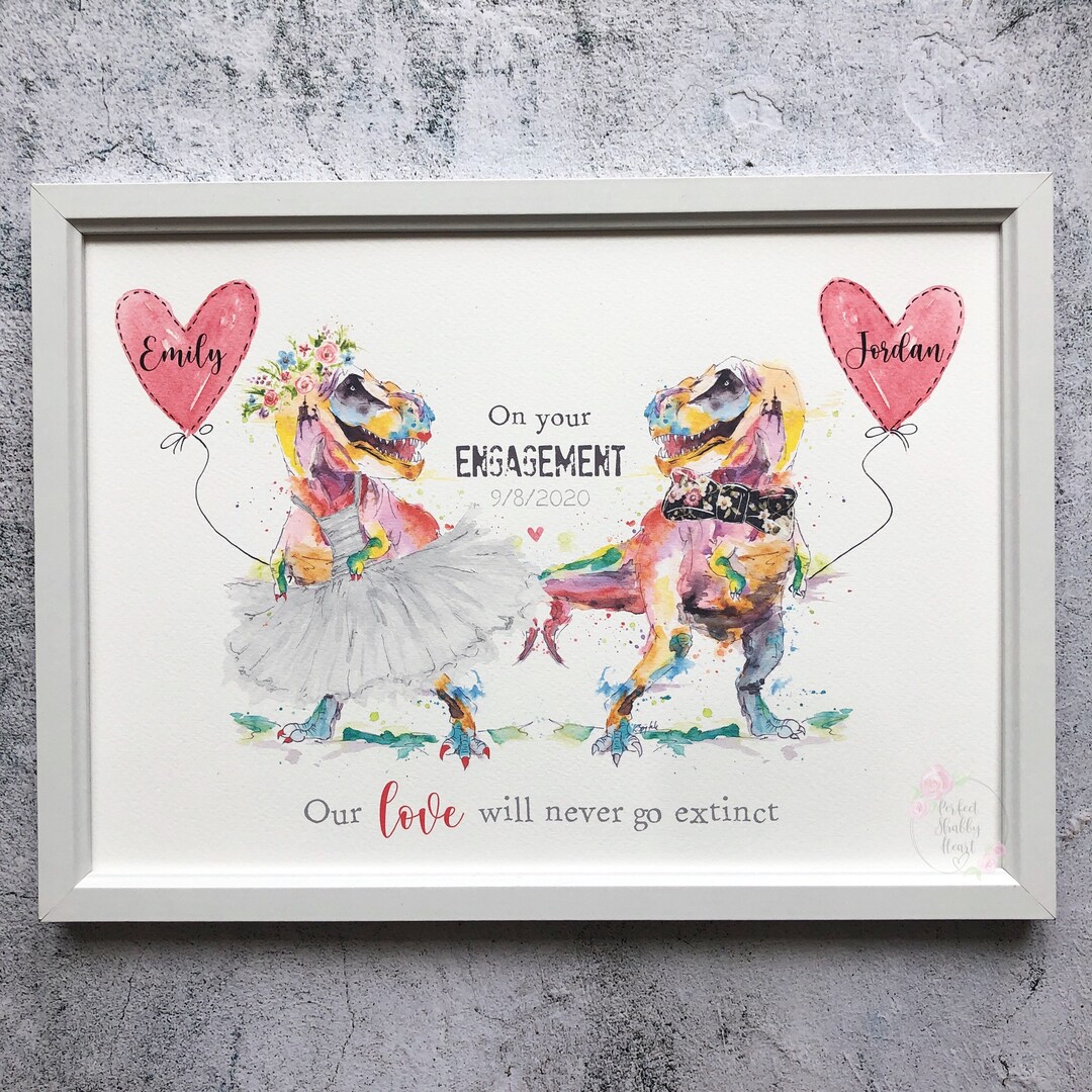 Dinosaur Wedding Gift, Engagement Nerd Print, Quirky T Rex Wall Art ...