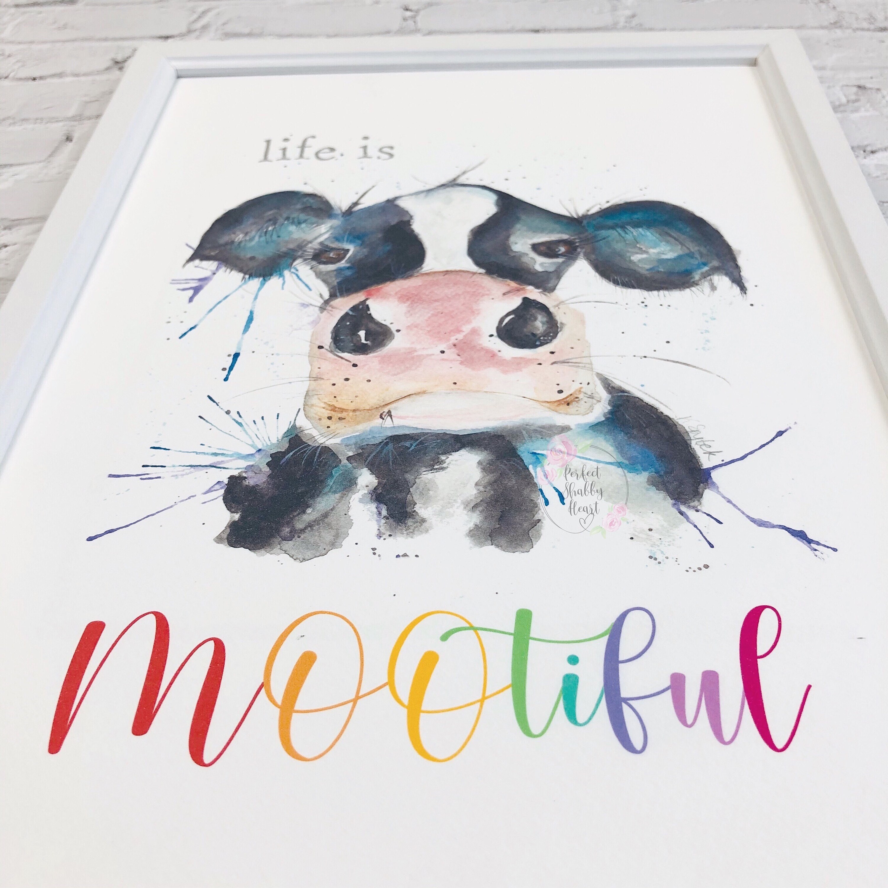 Quirky Watercolour Cow Print With a Motivational Quote Hand | Etsy
