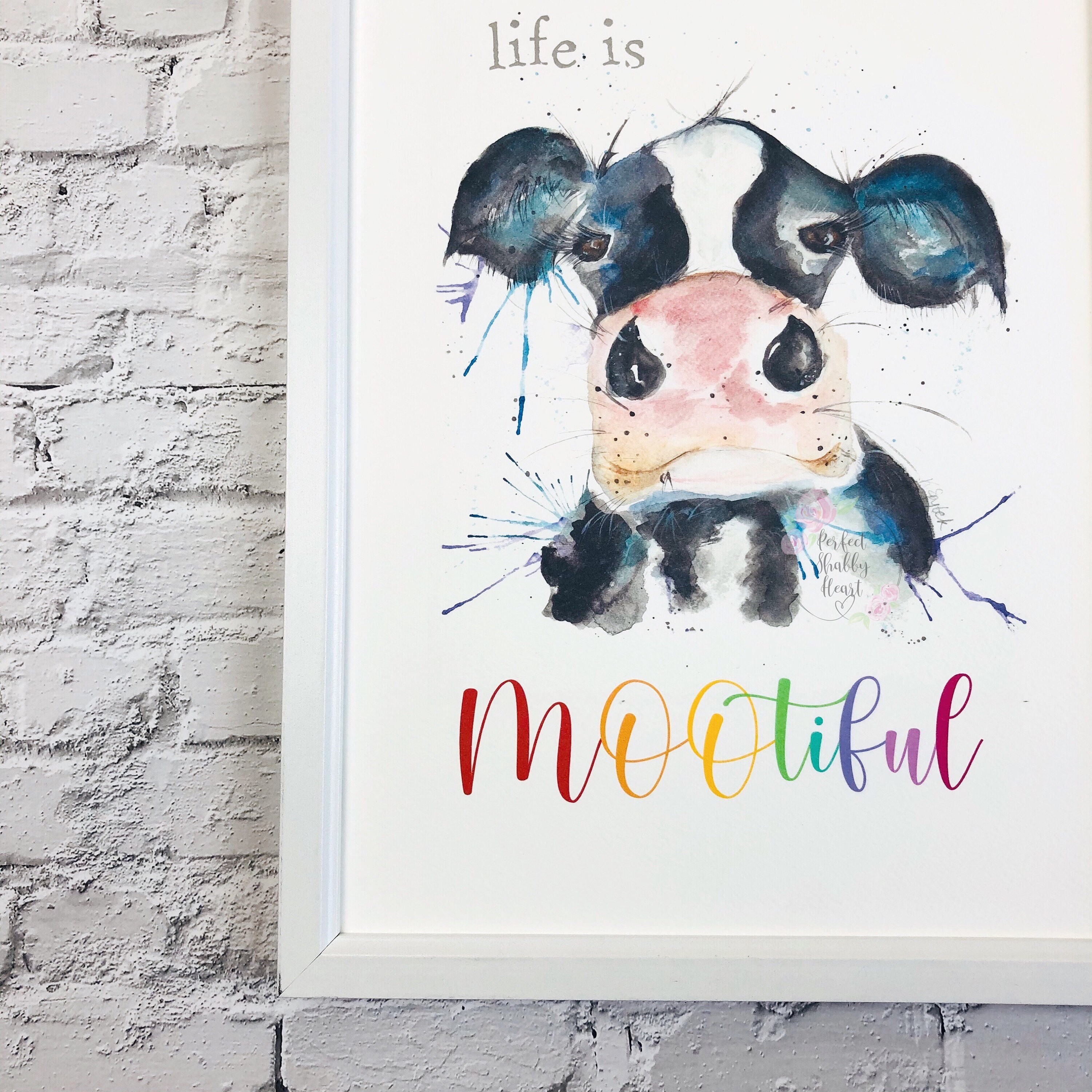 Quirky Watercolour Cow Print With a Motivational Quote Hand | Etsy