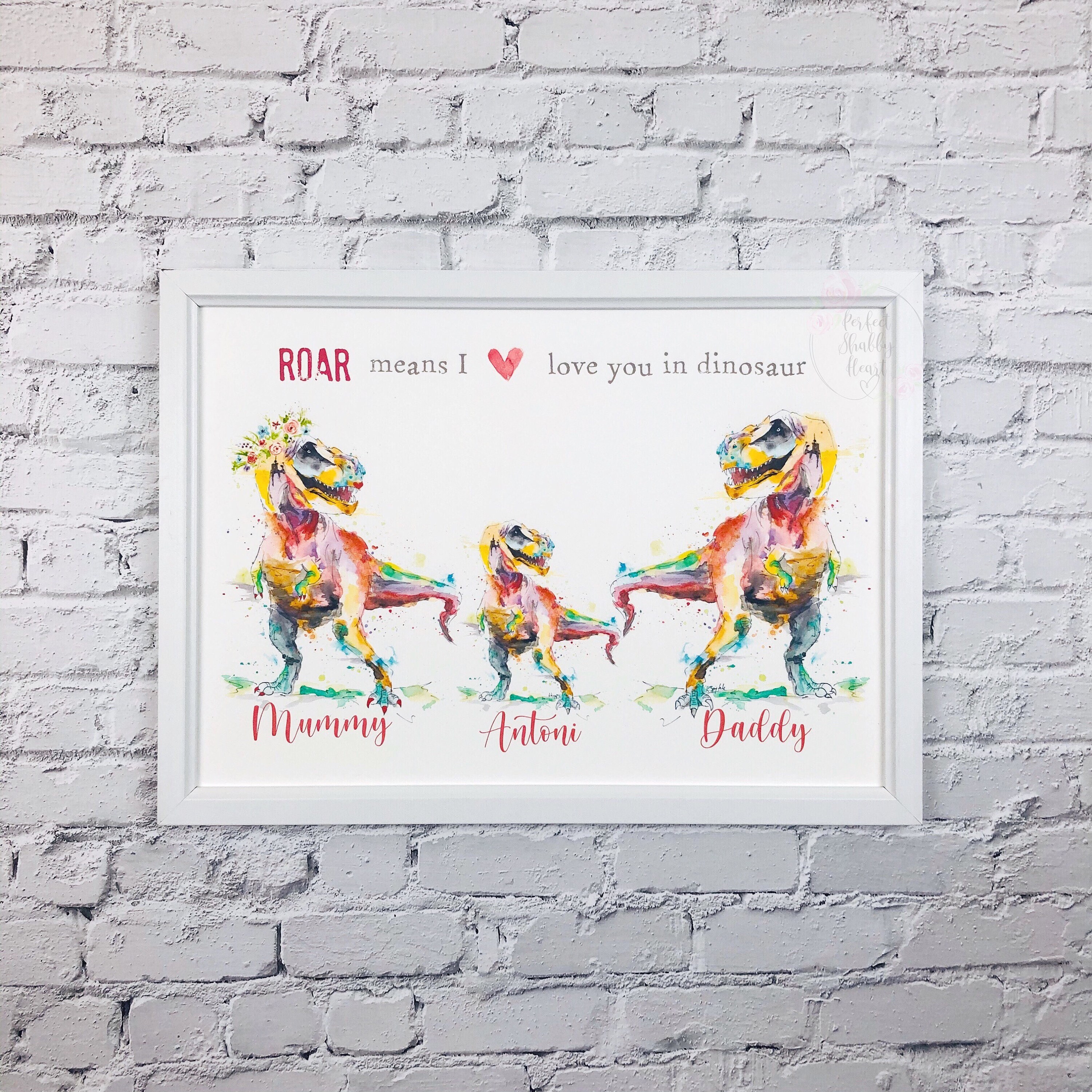 Watercolour T Rex Family Print Personalised Dinosaur Family | Etsy