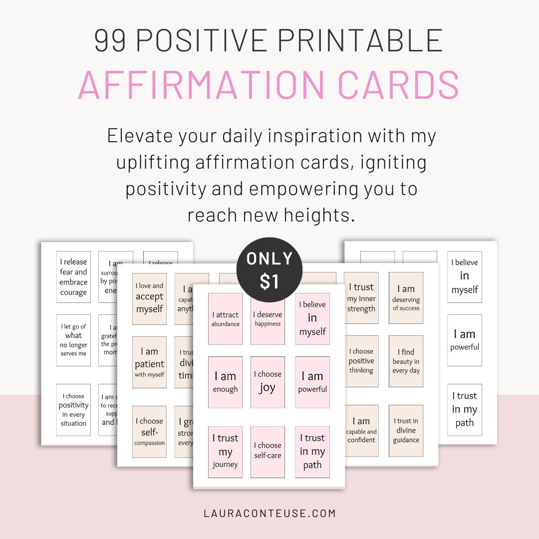 99 Inspiring Affirmation Cards for Positive Mindset, Self-growth ...