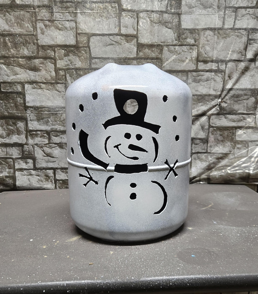 Vintage Snowman Lantern, Repurposed Metal Tank, Christmas Decor - Etsy