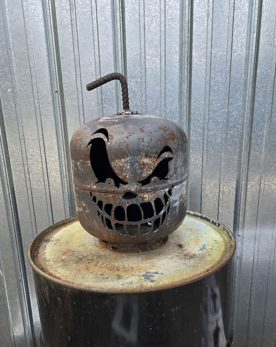 Recycled Metal Jack O' Lantern, Rustic Halloween Decor, Freon Tank ...