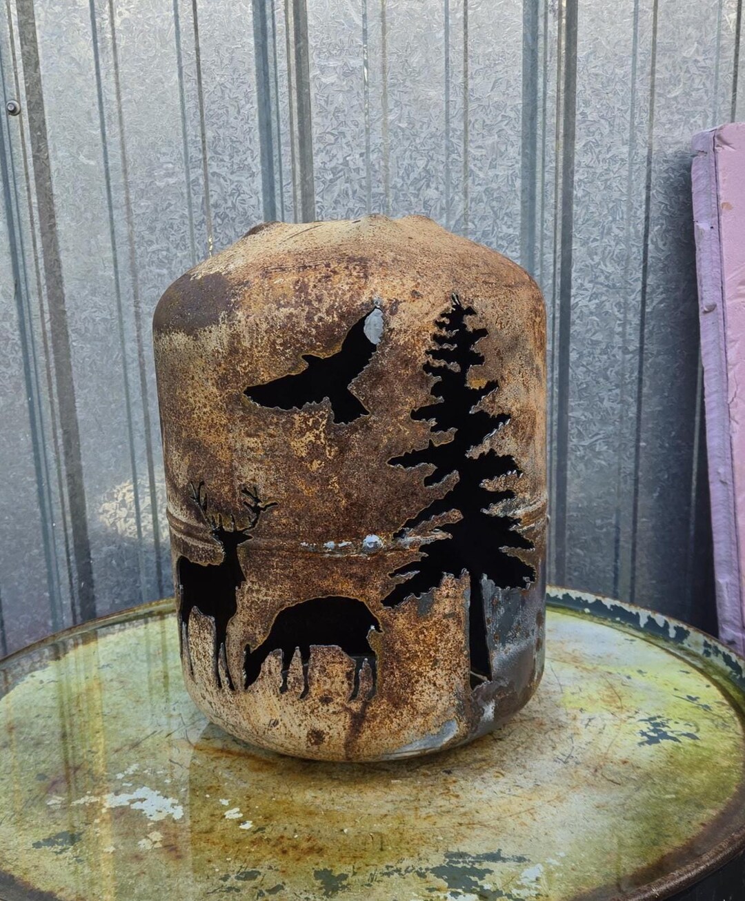 Vintage Forest Scene, Repurposed Tanks, Metal Lawn Art, Front Porch ...