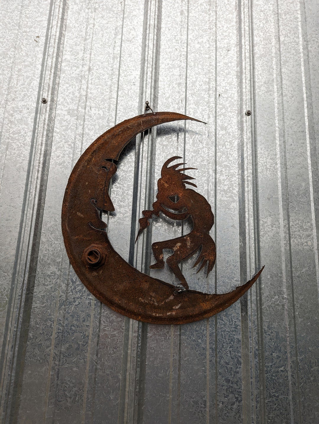 Kokopelli and the Man on the Moon, Yard Art. Recycled Scrap Metal. - Etsy