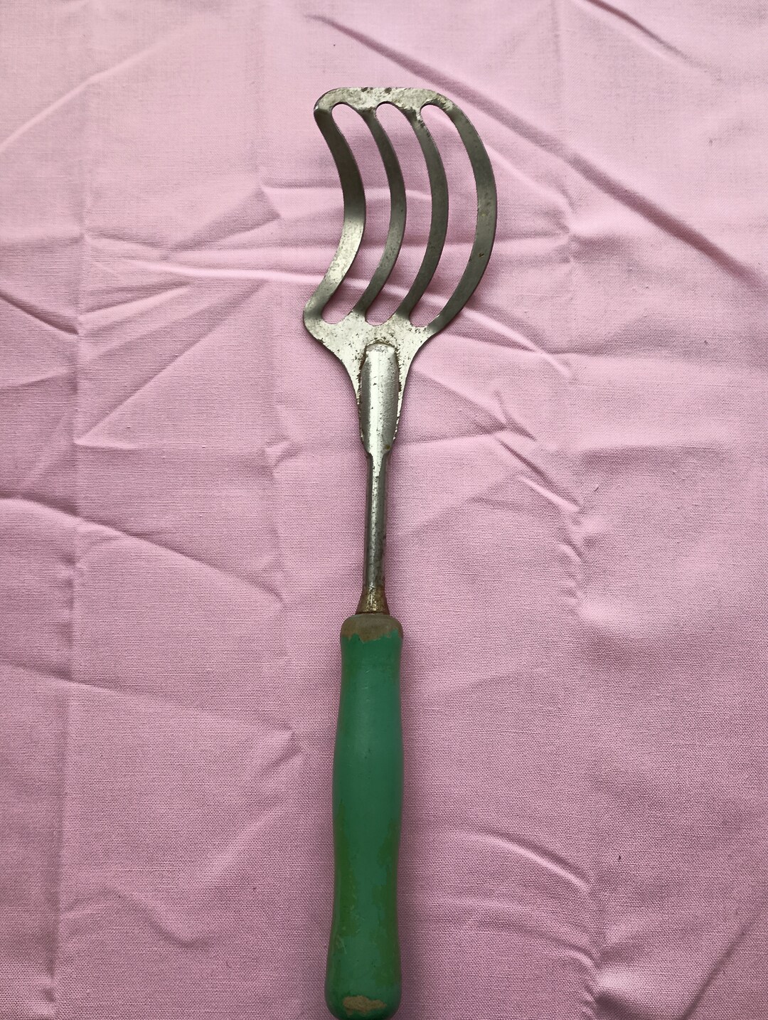 Vintage A & J Stainless Steel Slotted Fish Turner Spatula. Wood Handle ...