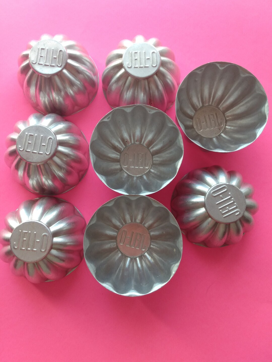8 Fluted Jell-o Tins, Small Jello Molds. Aluminum Cups. Small Cake Tins ...