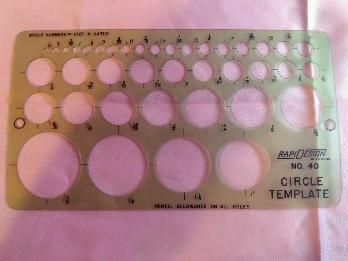 Rapidesign No 40 Circle Template. Whole Numbers Size in 64ths. Pencil ...
