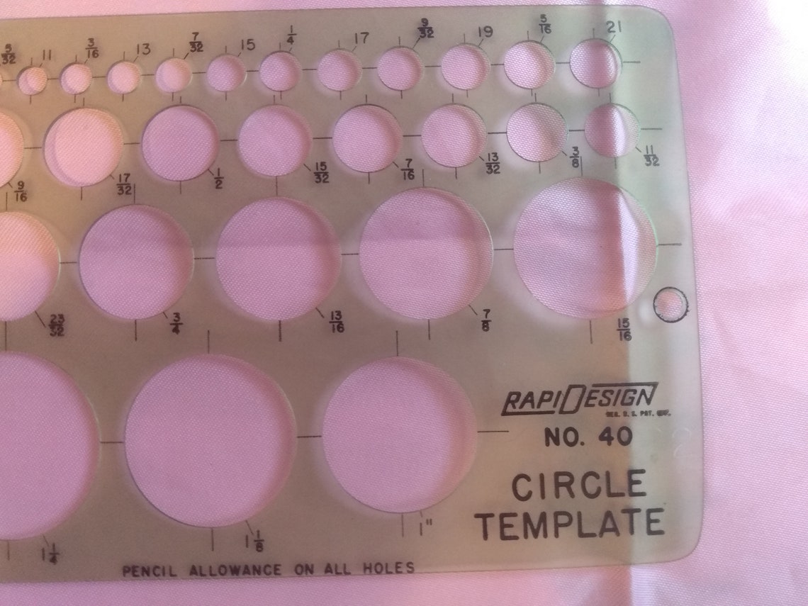 Rapidesign No 40 Circle Template. Whole Numbers Size in 64ths. Pencil ...