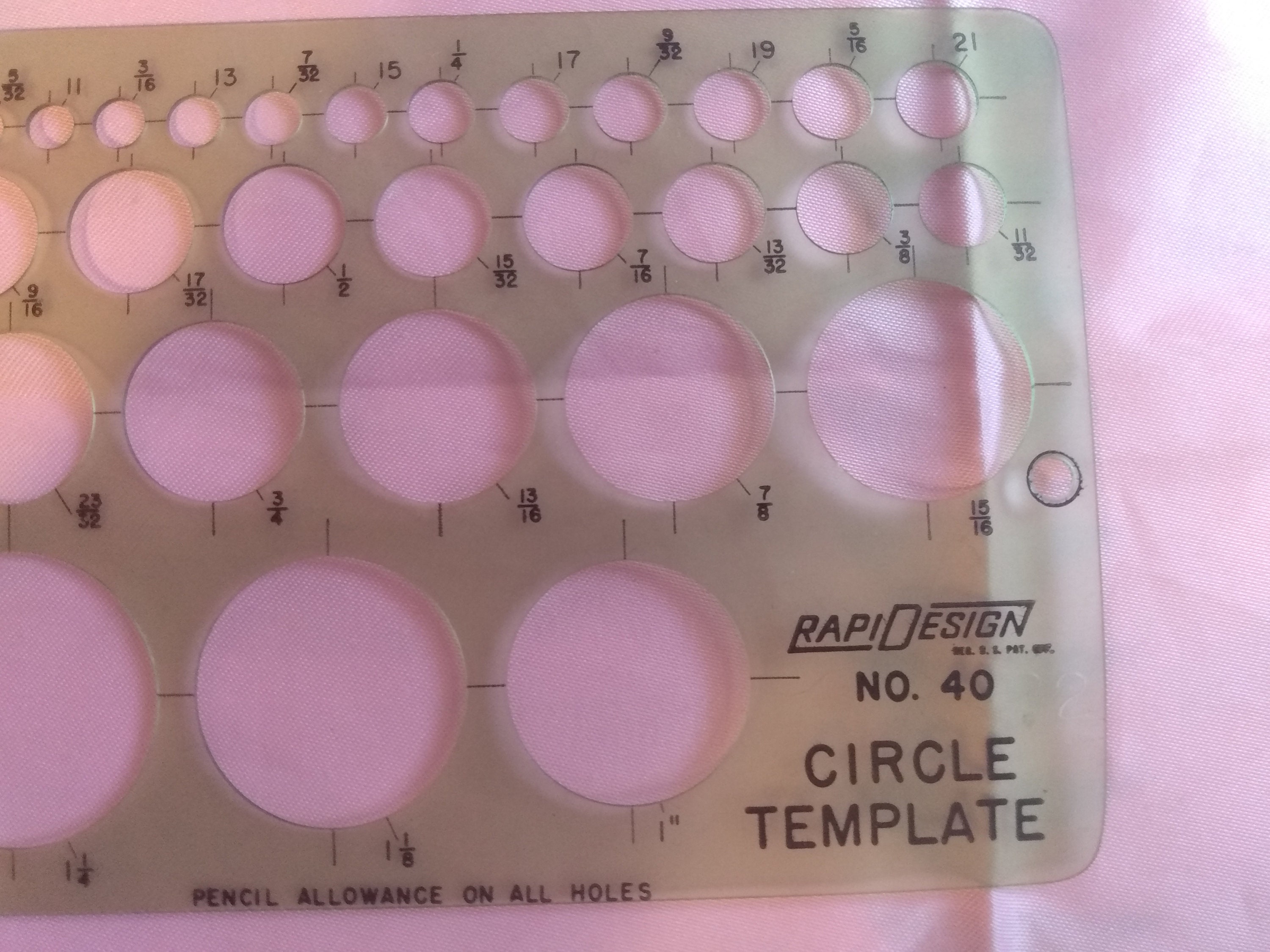 Rapidesign No 40 Circle Template. Whole Numbers Size in 64ths. Pencil ...