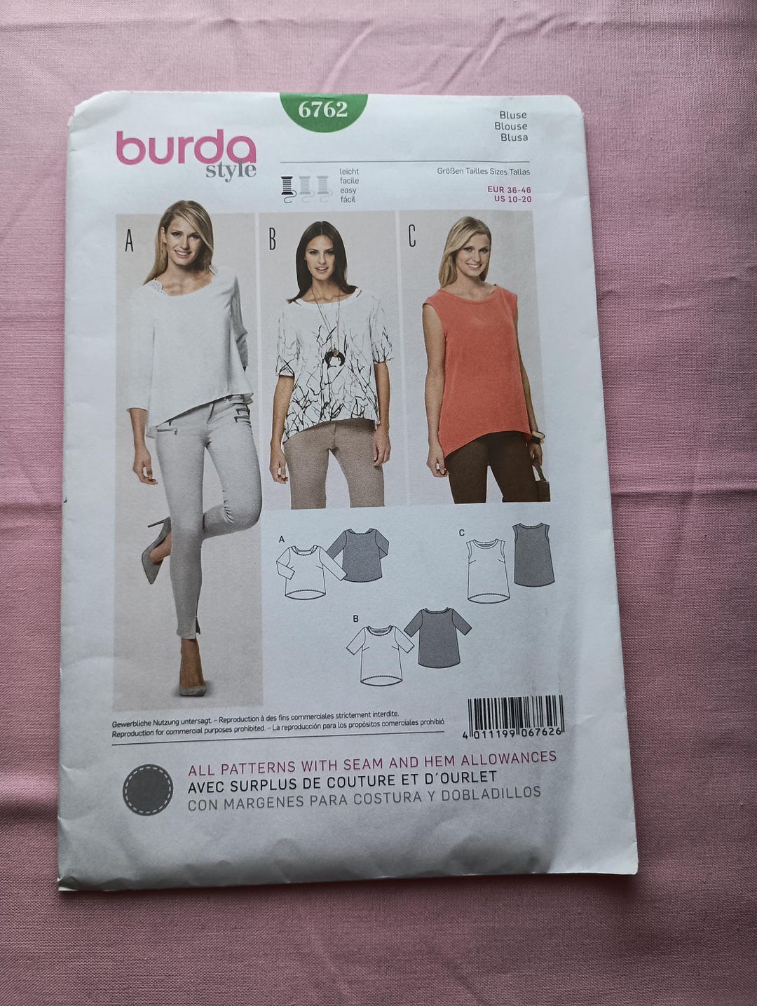Plus Size Blouse Sewing Pattern. Burda 6762. Sizes 10, 12, 14, 16, 18 ...