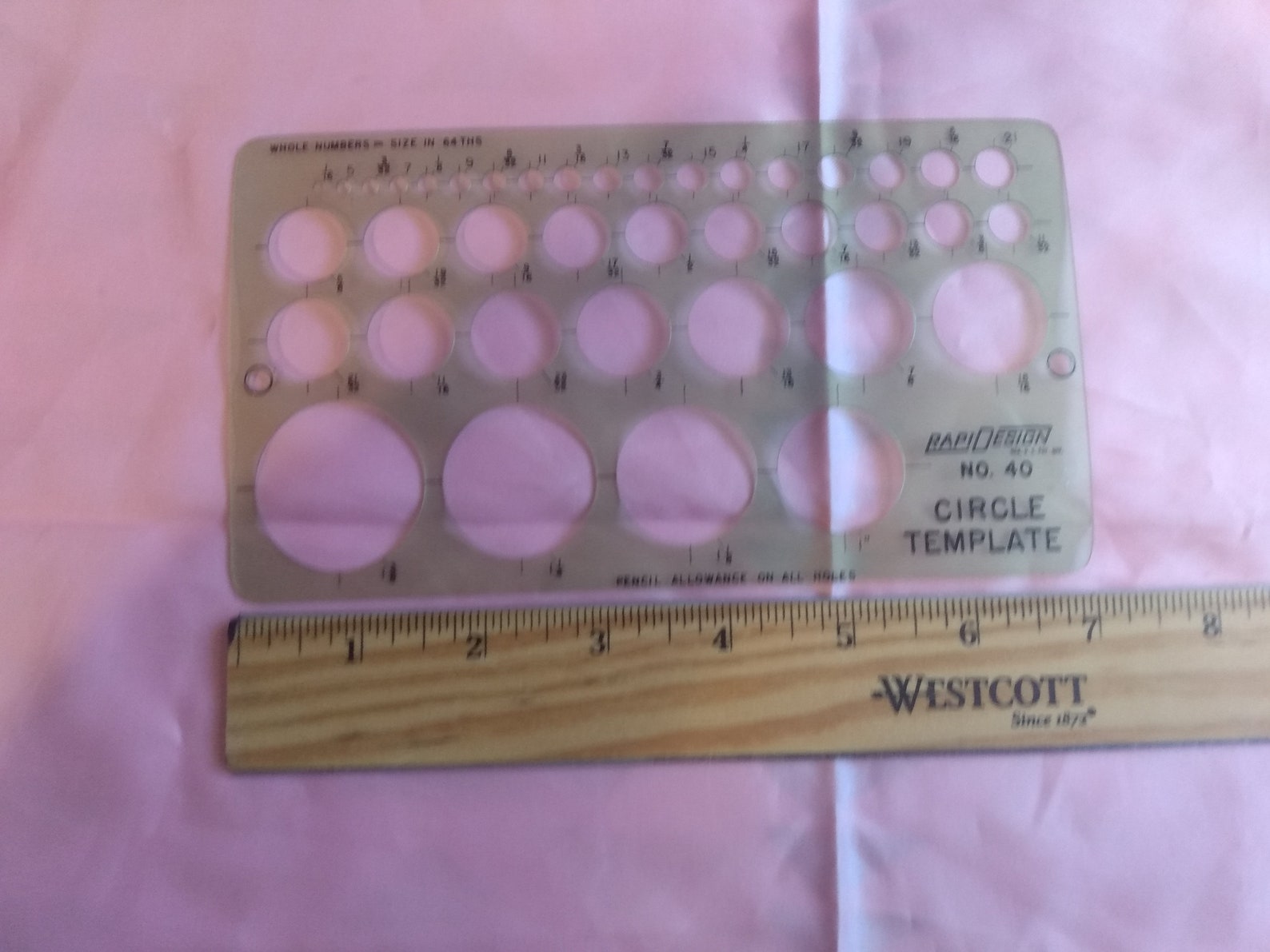 Rapidesign No 40 Circle Template. Whole Numbers Size in 64ths. Pencil ...